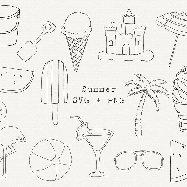 Summer Outline Clipart - Etsy