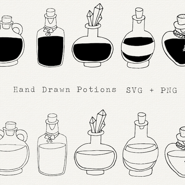 Witch Potion Bottle Black and White Clipart - Etsy