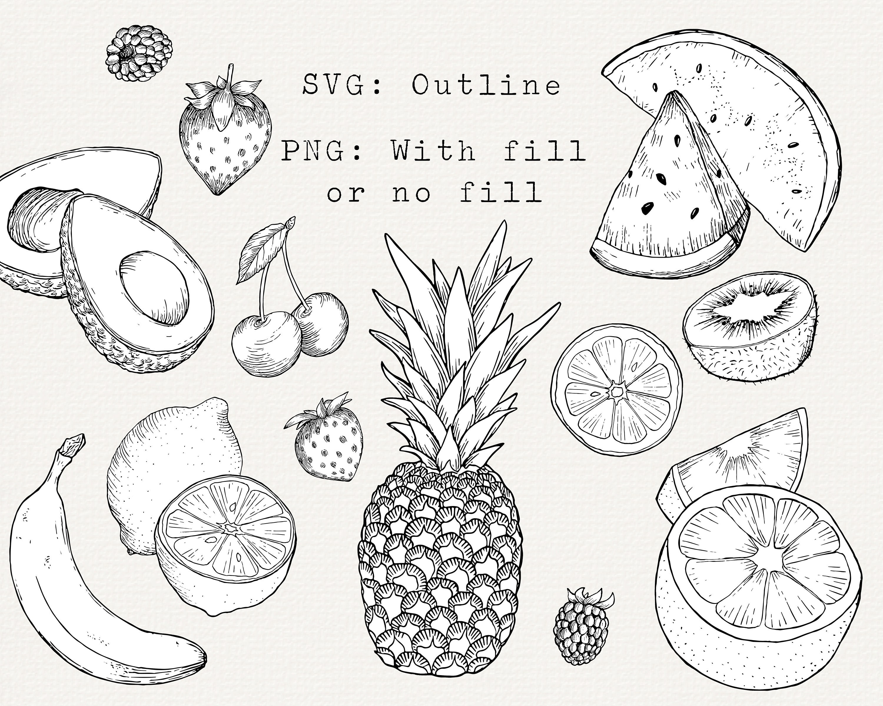 Fruit SVG Summer Fruit Clipart Banana Pineapple Kiwi | Etsy