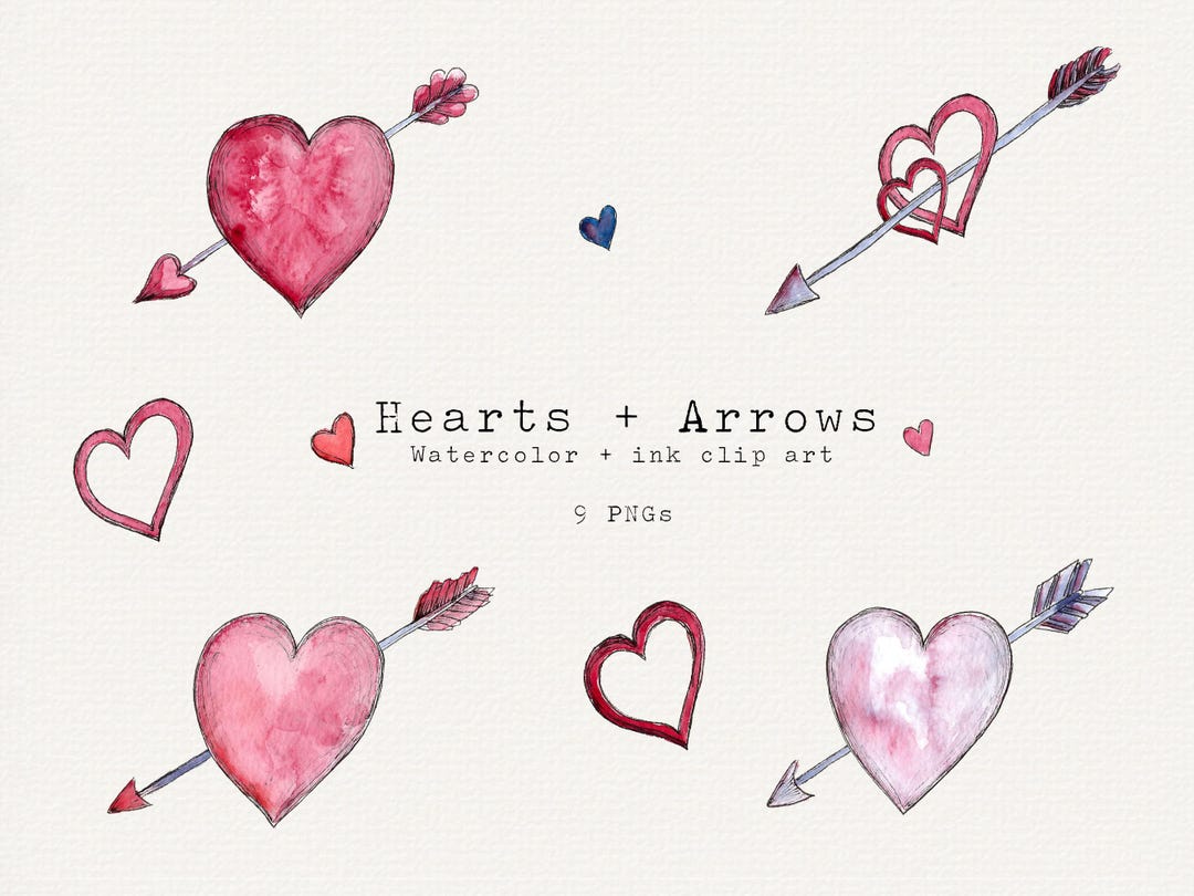 Hearts and Arrows Clip Art, Valentine's Day Hearts Clipart, Cupid's ...