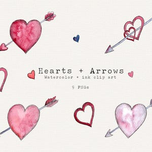 Hearts and Arrows Clip Art, Valentine's Day Hearts Clipart, Cupid's ...