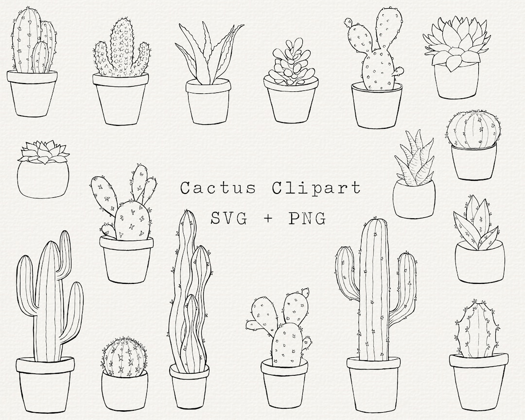 Cactus SVG Bundle, Cacti and Succulents Clipart, Houseplants, Potted ...