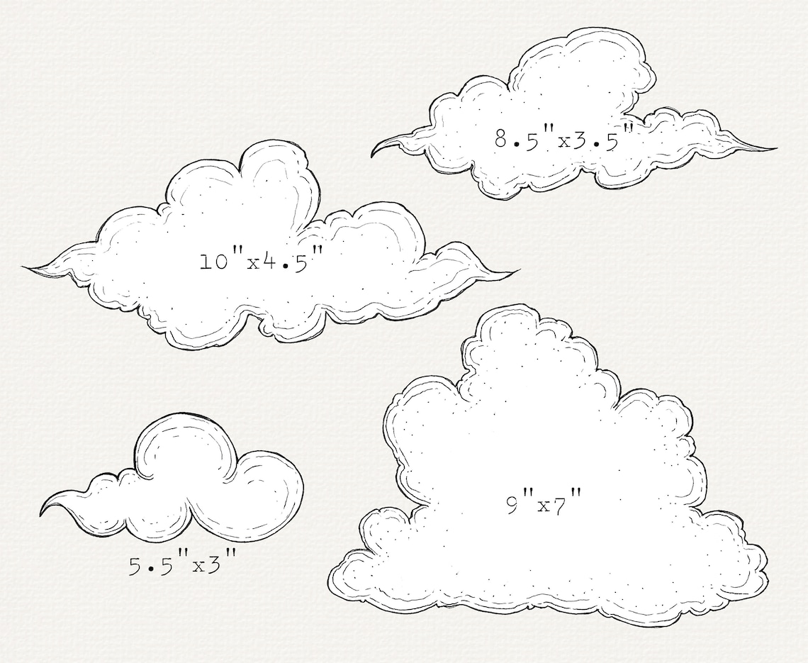 Cloud Clip Art Hand Drawn Clouds Clipart Cloud Illustration | Etsy