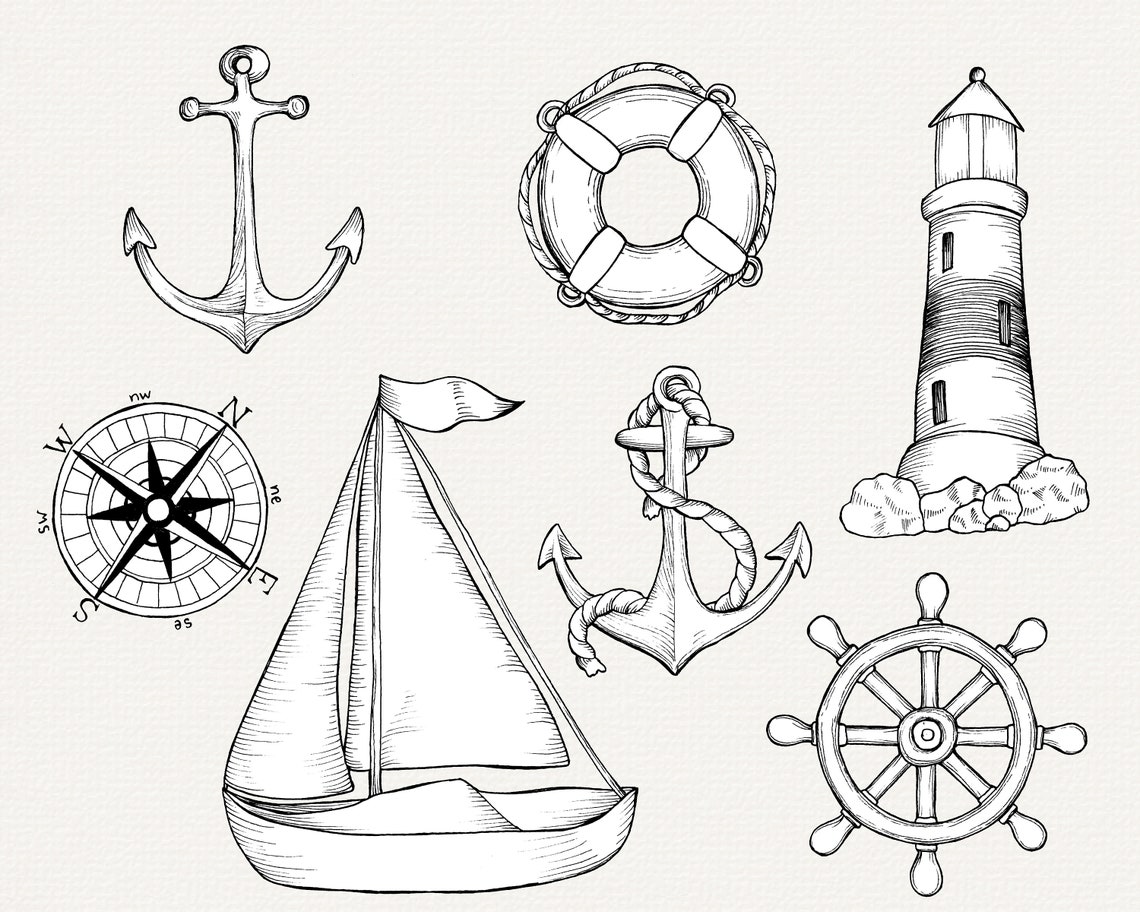 Nautical Clipart Anchor Line Art PNG Lighthouse Sea - Etsy Canada