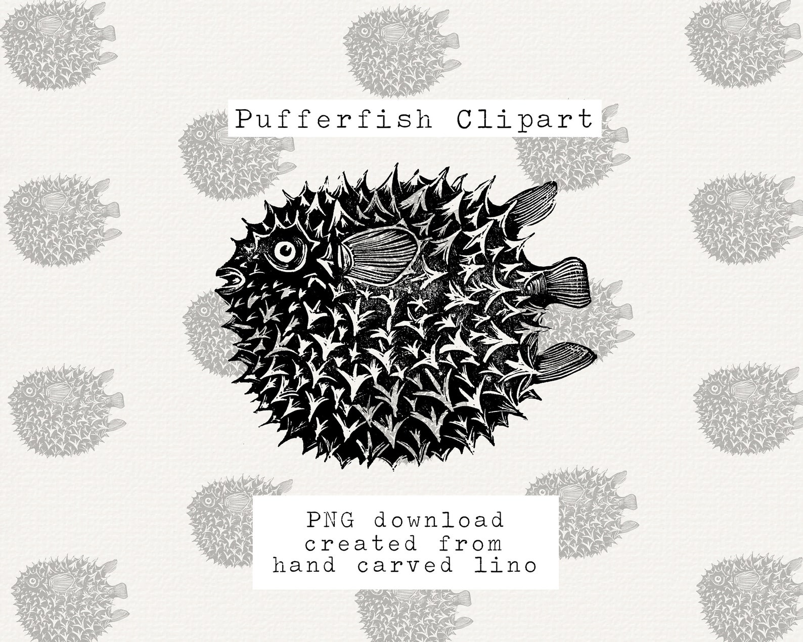 Puffer Fish Clipart Fish PNG Black Silhouette Block Print | Etsy