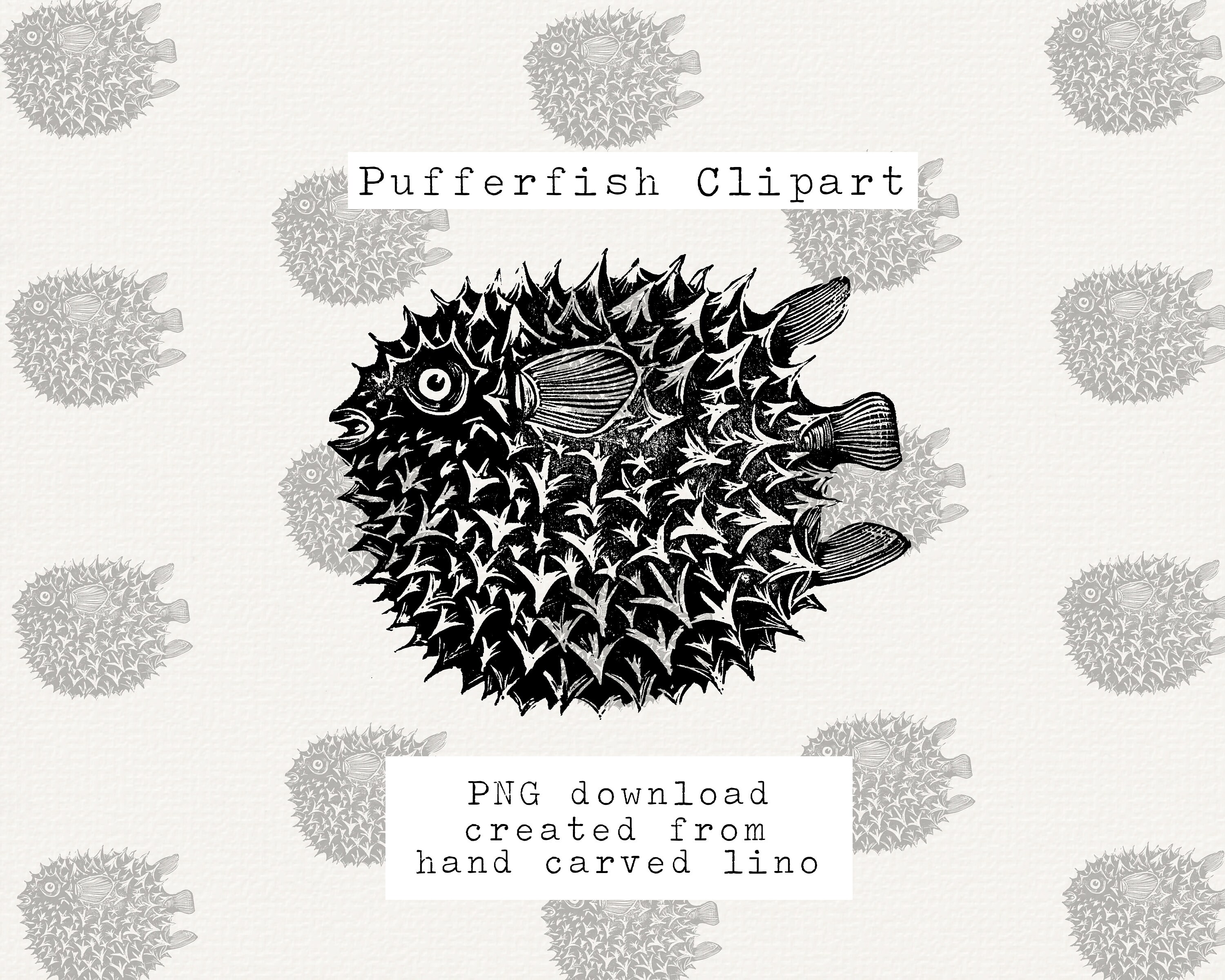 Puffer Fish Clipart Fish PNG Black Silhouette Block Print - Etsy