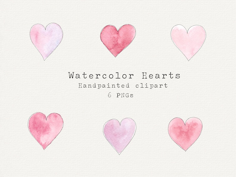 Watercolor Hearts Clipart, Hand Painted Pink Heart Pngs, Valentine's ...