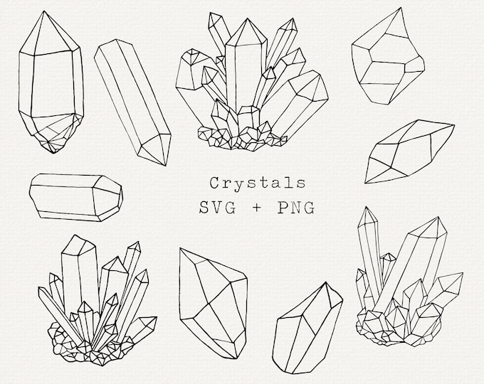 Crystal SVG Bundle | Crystal Line Art | Hand Drawn Crystals Clip Art ...