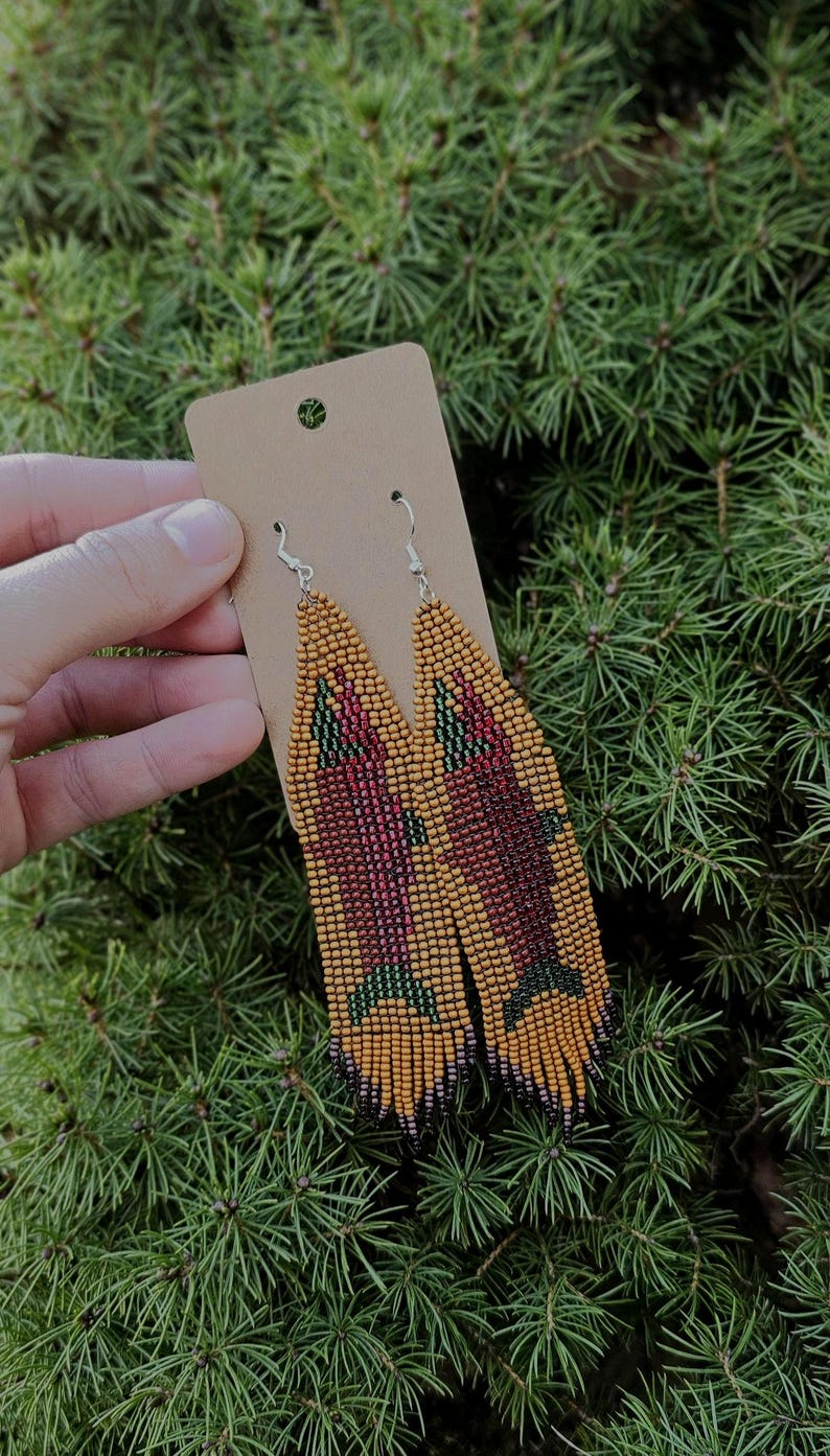 Seed Bead Alaskan Sockeye Salmon Earrings - Etsy