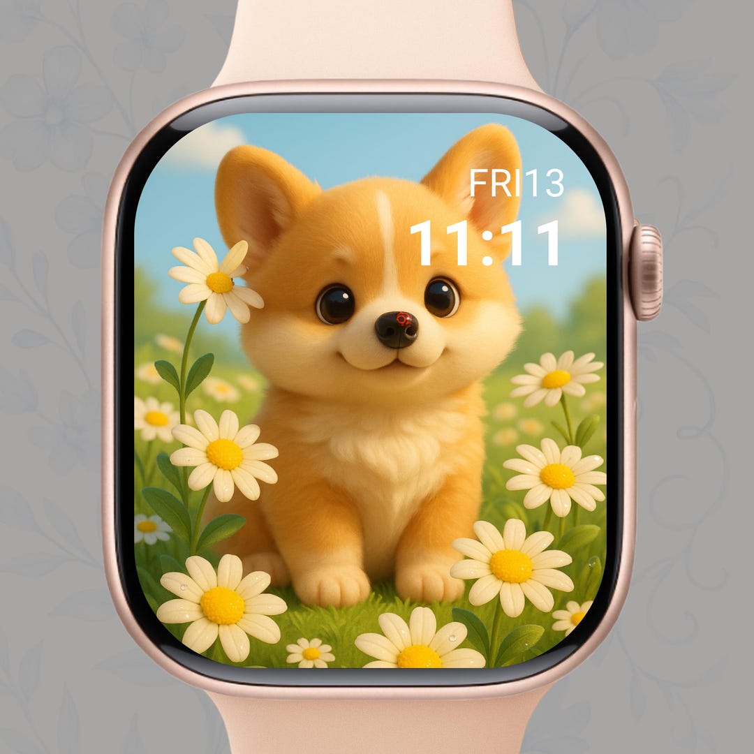 Cute Puppy Daisy Watch Face - 3D Floral Dog Apple Watch Wallpaper ...