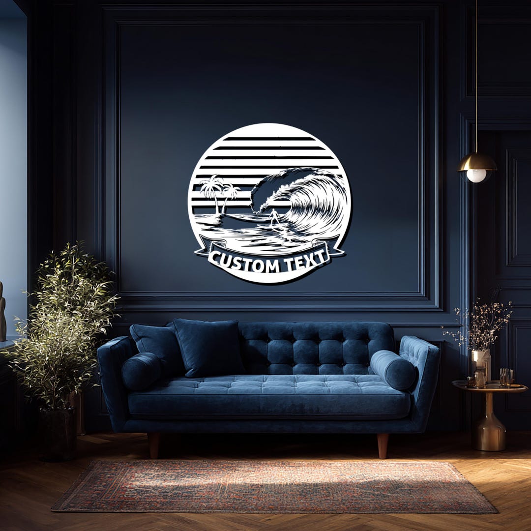 Custom Surf Metal Wall Art, Personalized Wave and Island Sign, Beach ...