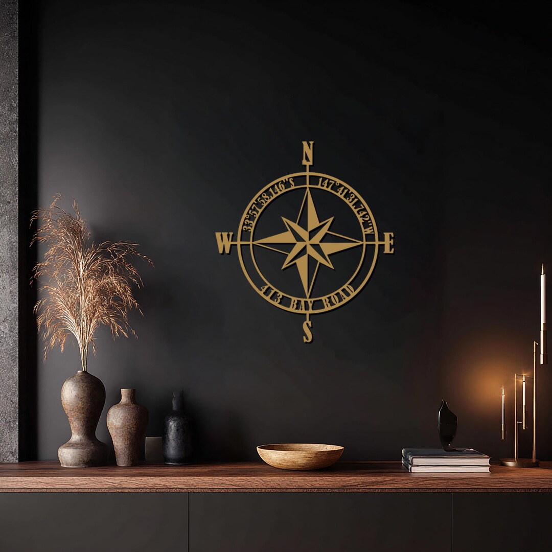Compass Metal Art, Custom Direction Decor, Personalized Wall Art ...