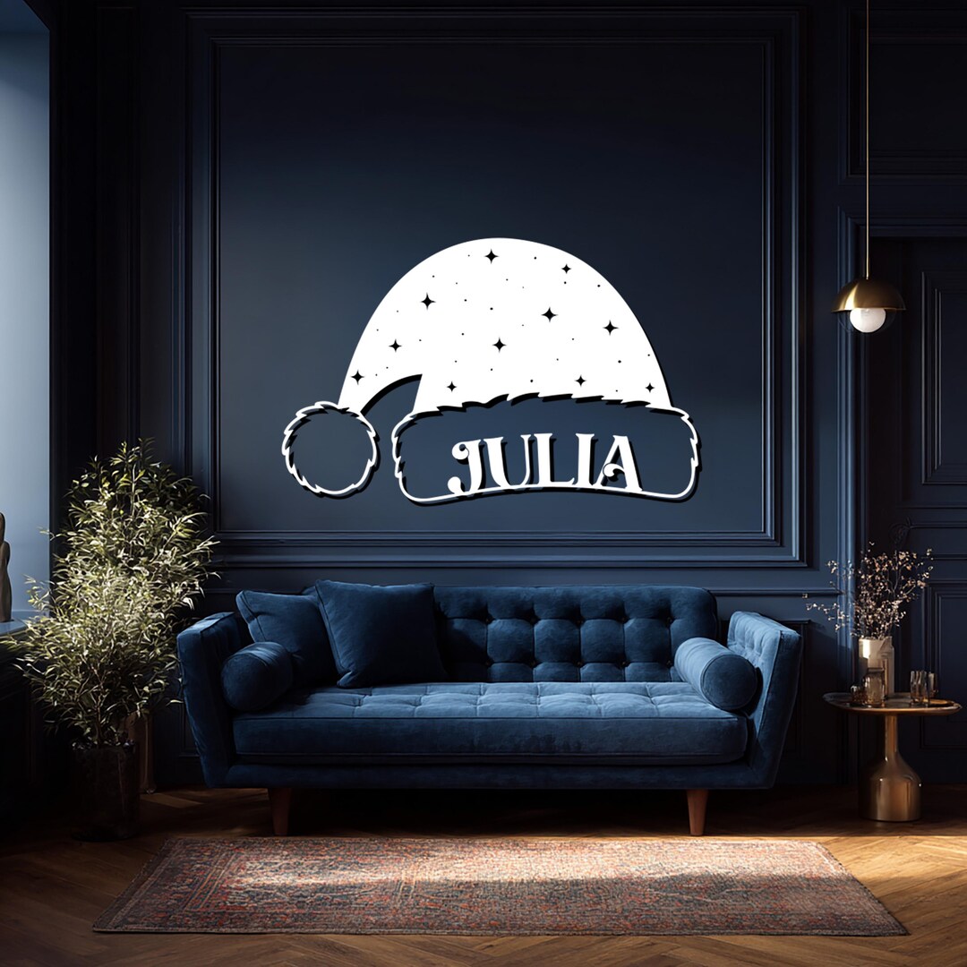Custom Christmas Santa Hat Metal Sign, Personalized Holiday Name Decor ...