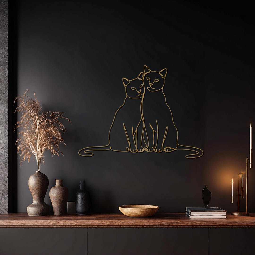 Two Cats Metal Wall Art, Minimalist Feline Silhouette Decor, Modern Cat ...