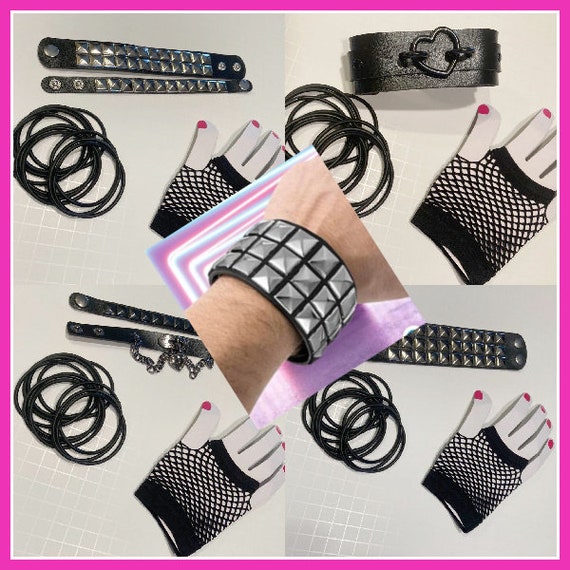 BLACK 80s costume bracelets 80s punk stud bracelets 80s madonna costume ...