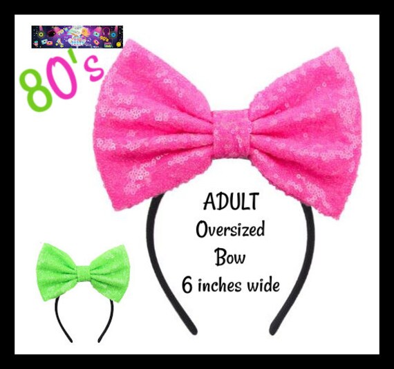 Oversized 80s costume pink bow green bow 80s bow headband 80s party 80s ...