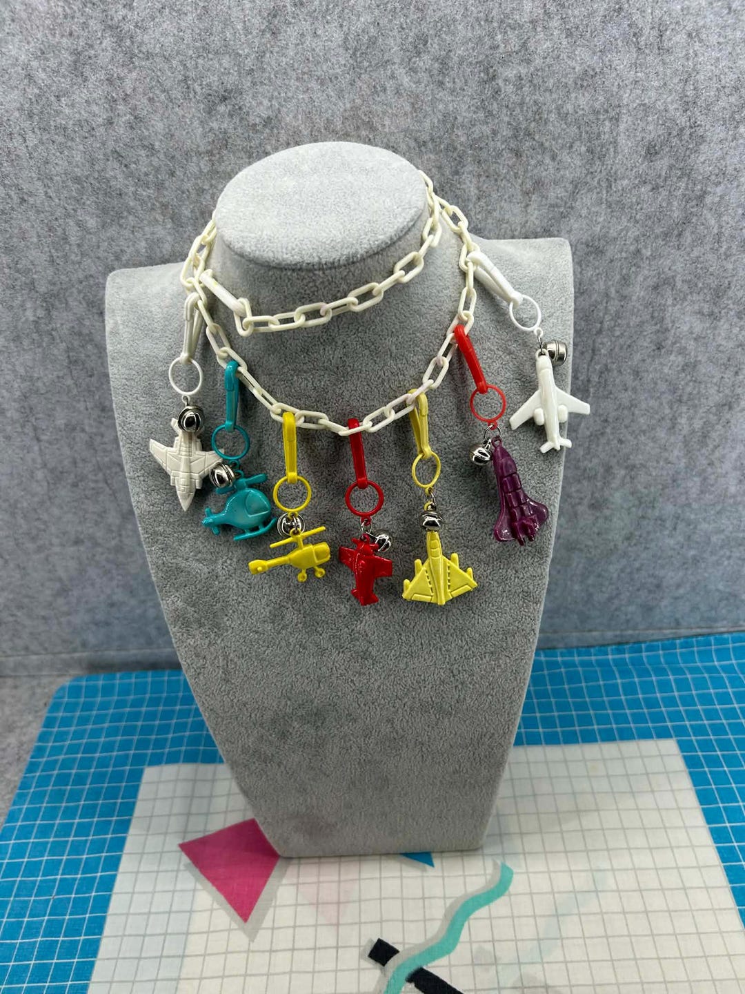 Vintage Bell Charm Necklace 80s Bell Charms AIRCRAFT Pilot Planes ...
