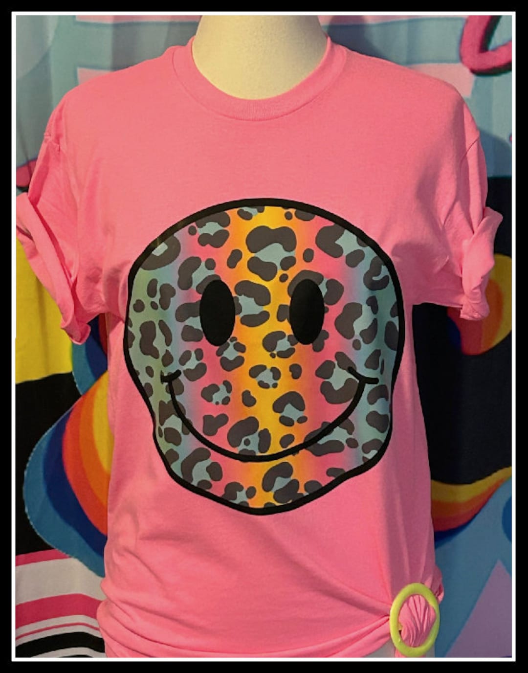 Neon Pink Cheetah Smiley Face 80s T Shirt 80s Costume Gen X 80s Lid ...