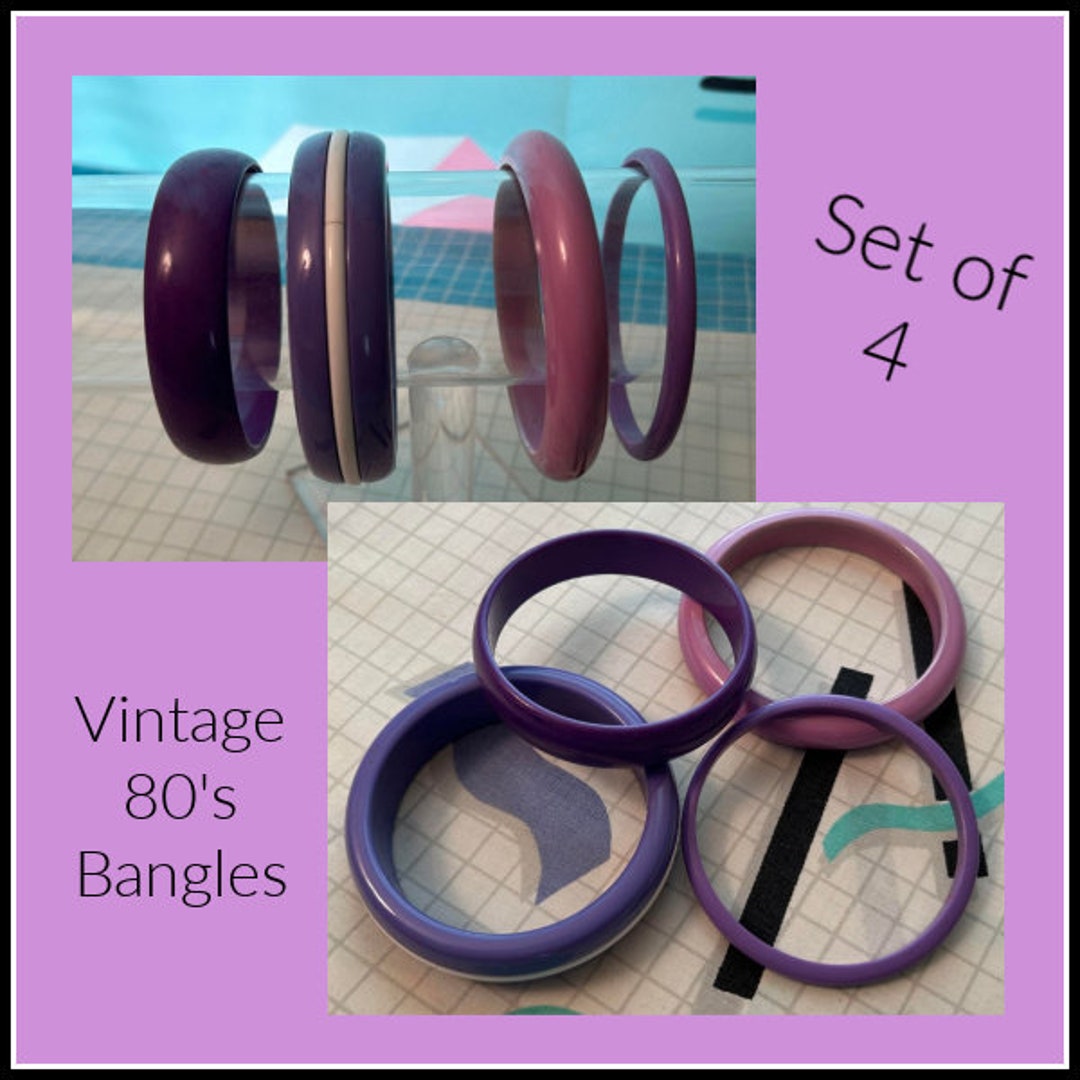 Set of 4 S/M Vintage 80s Bangles PURPLE 80's Bracelets 80 Costume 80s ...
