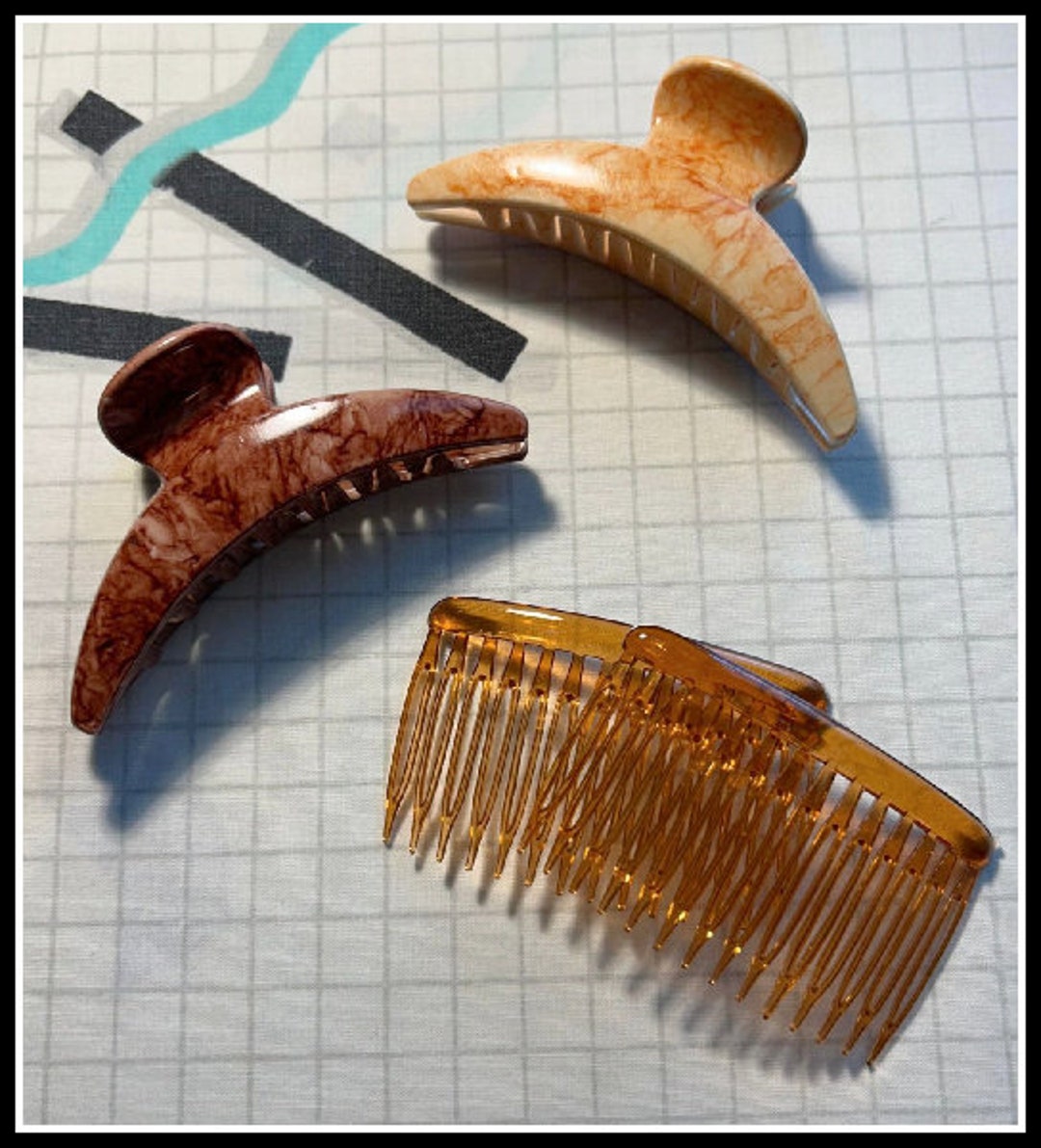 Vintage 80s 90s Brown Claw Clip 80's Hair Tan Claw Clip Fan Golden Claw ...
