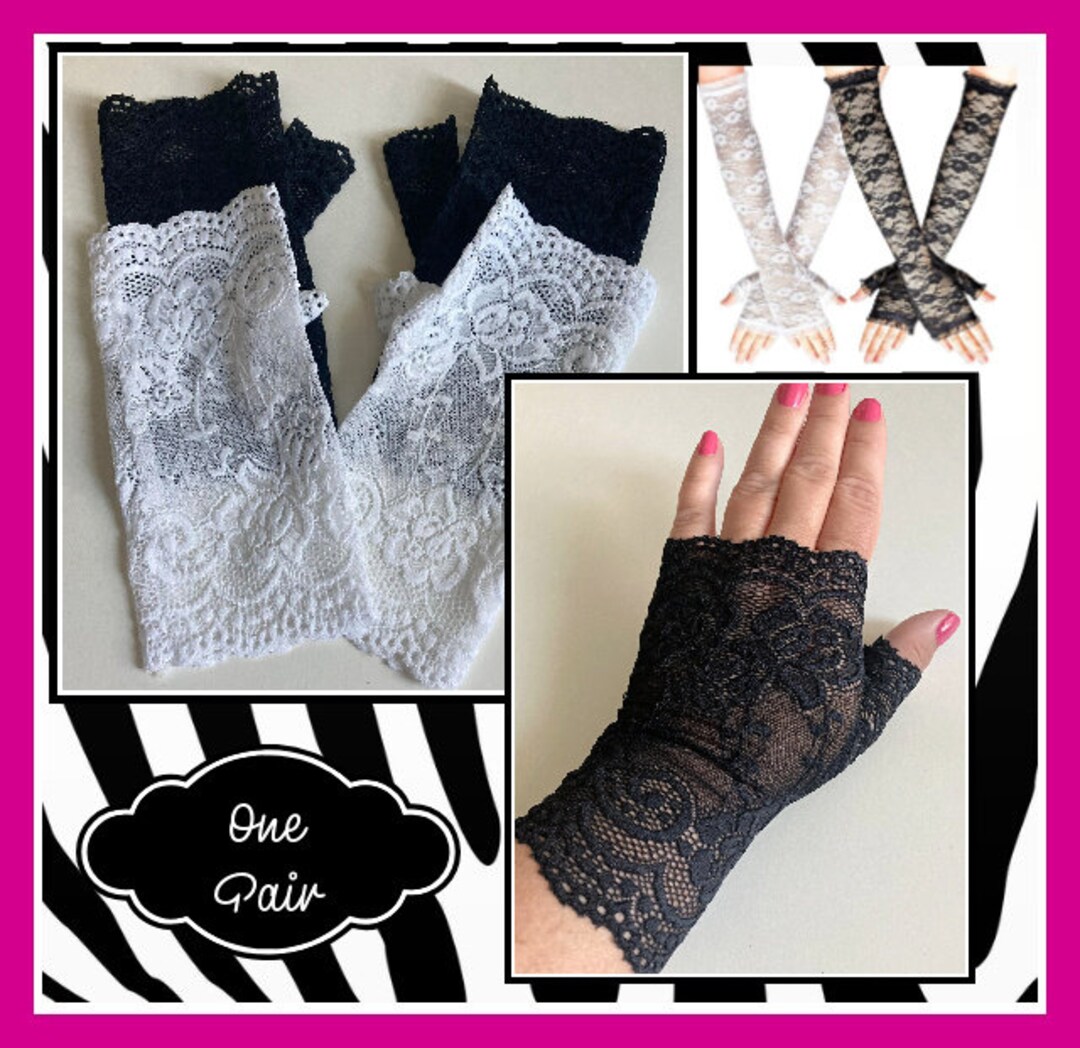 Black or White 80s Costume Fingerless Lace Gloves 80s Costume White ...