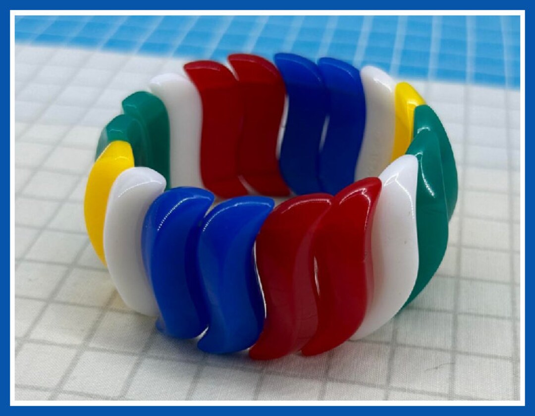 VINTAGE Avon 80s Stretch Bracelet Colorful Rainbow Wave Bracelet Red ...