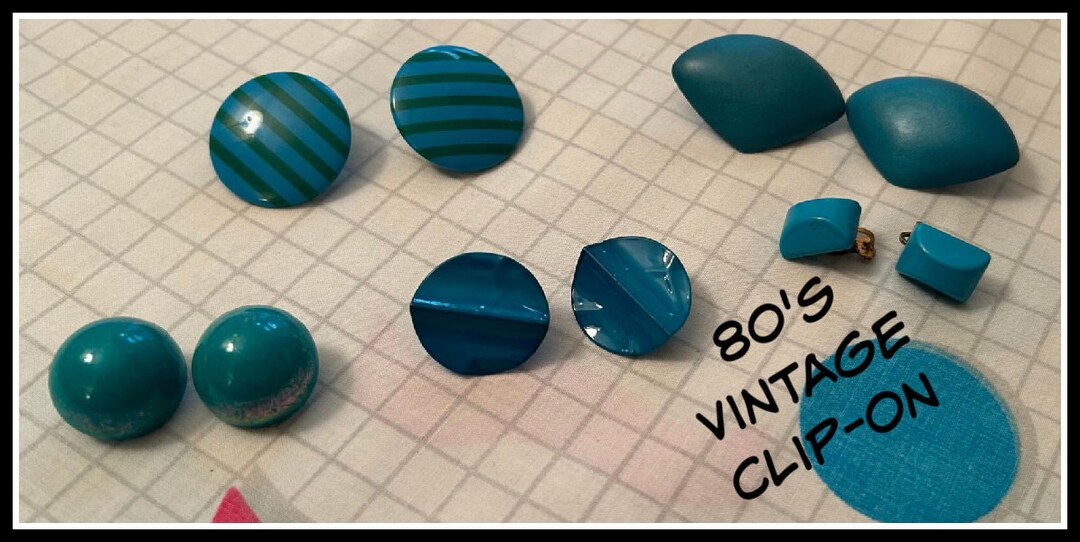 Vintage 80's Teal Clip on Earrings Aqua Teal Turquoise Clip on Earrings ...