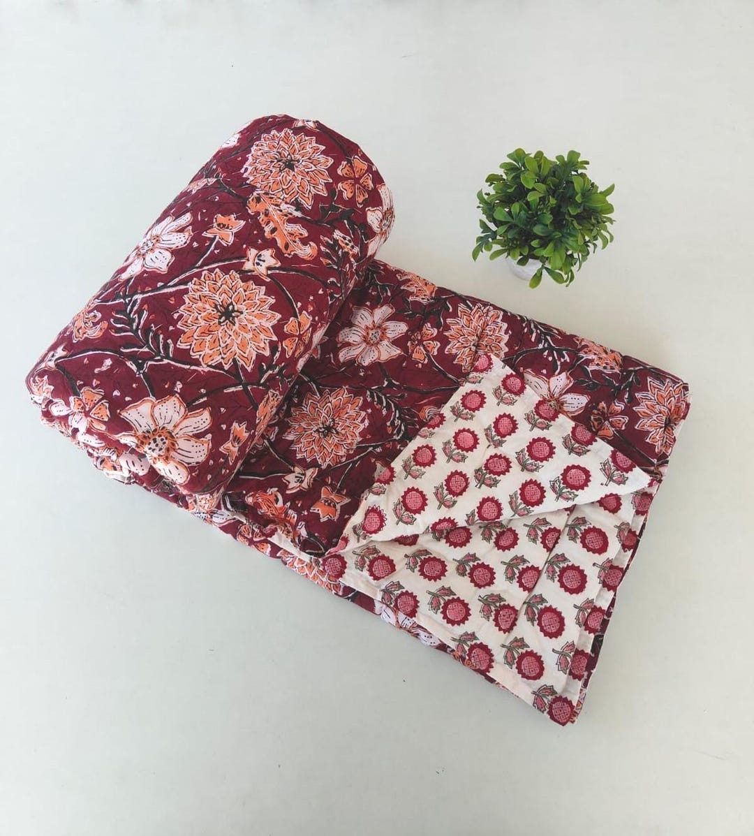 Cotton Luxury Block Print Quilt Razai - Throw Reversible Doctor Cotton ...