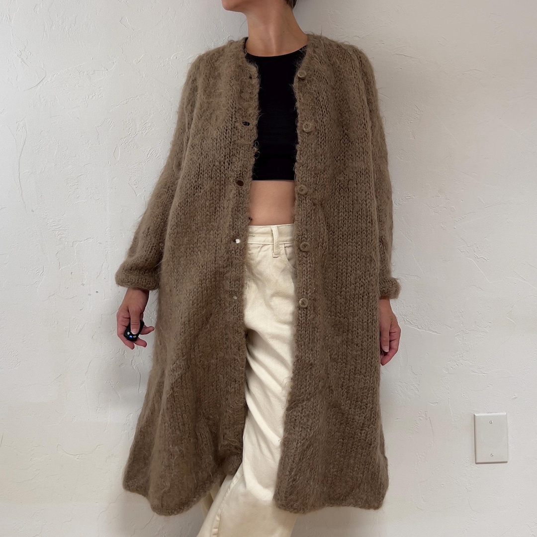 Mid-century Handknit Mohair Maxi Duster Length Fuzzy Chunky Knit ...