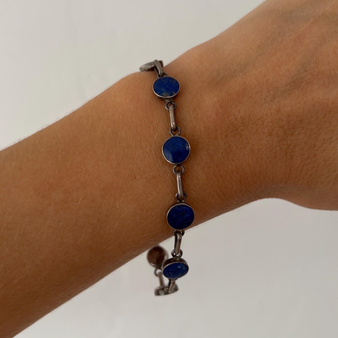 RARE 1940s Taxco 980 Fine Silver & Lapis Lazuli Circular Cabochon Link ...
