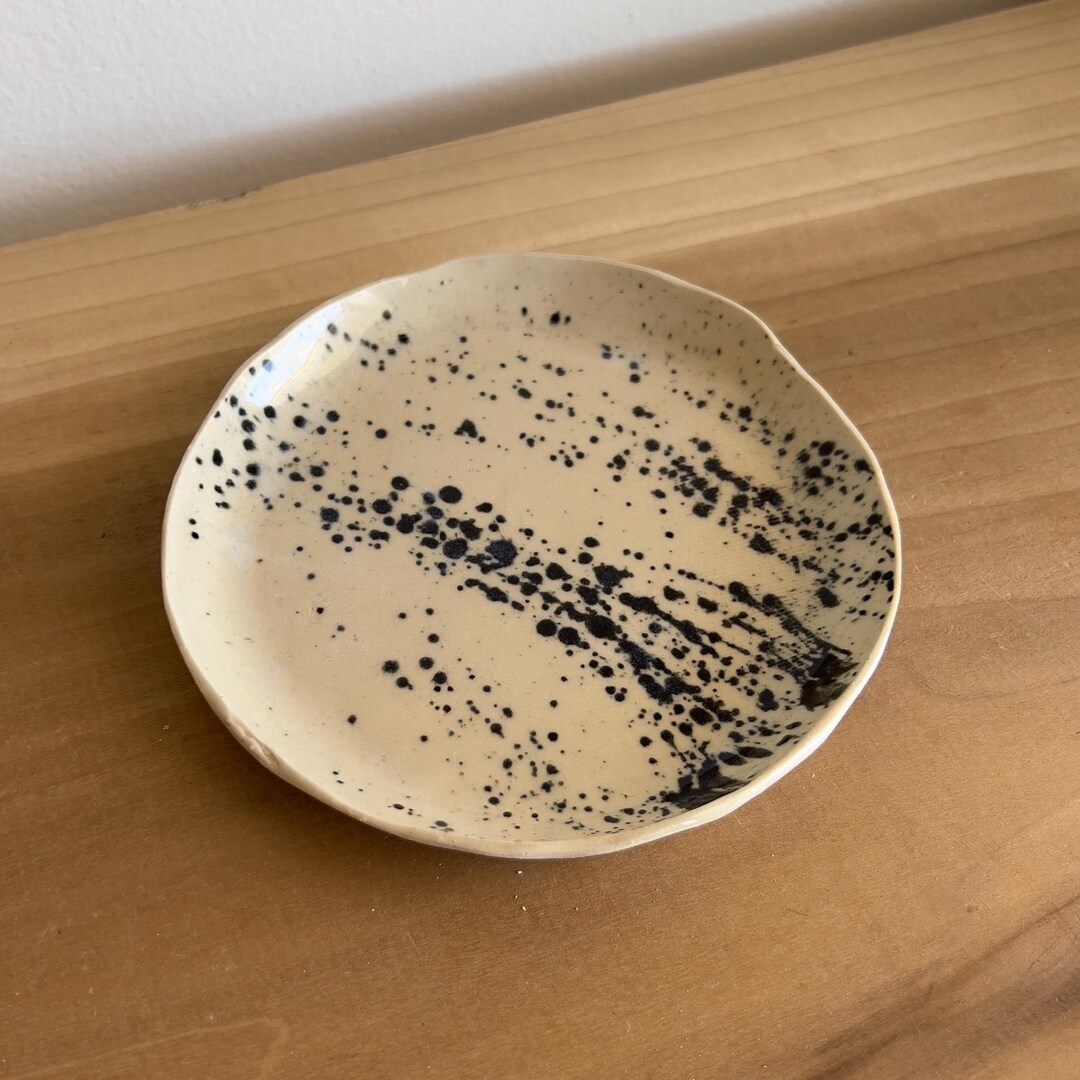 5.5 Round Splatter Plate Handmade Ceramic Modern Wabi Sabi Neutral Tone ...