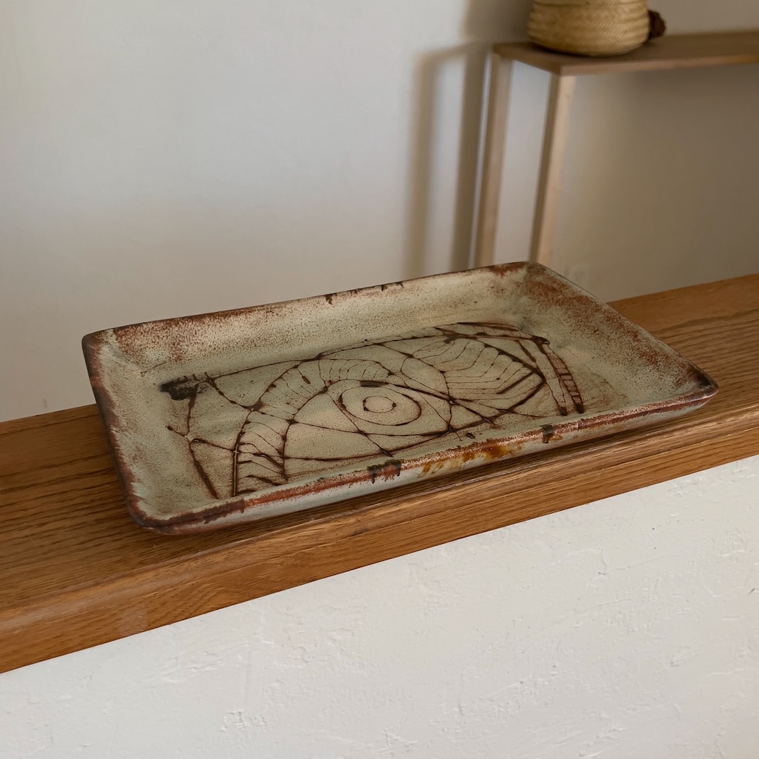 1990s Harsa Studio Modernist Stoneware Ceramic Rectangular Tray With ...