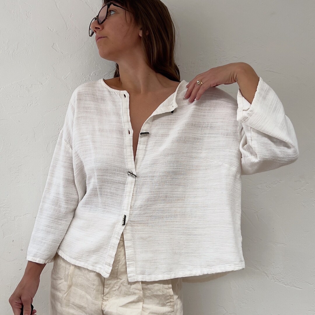 1990s Woven Oversized Toggle Button Minimalist Blouse - Etsy