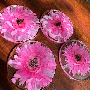 Pink Resin Flower Coaster - Set of 4 - Etsy