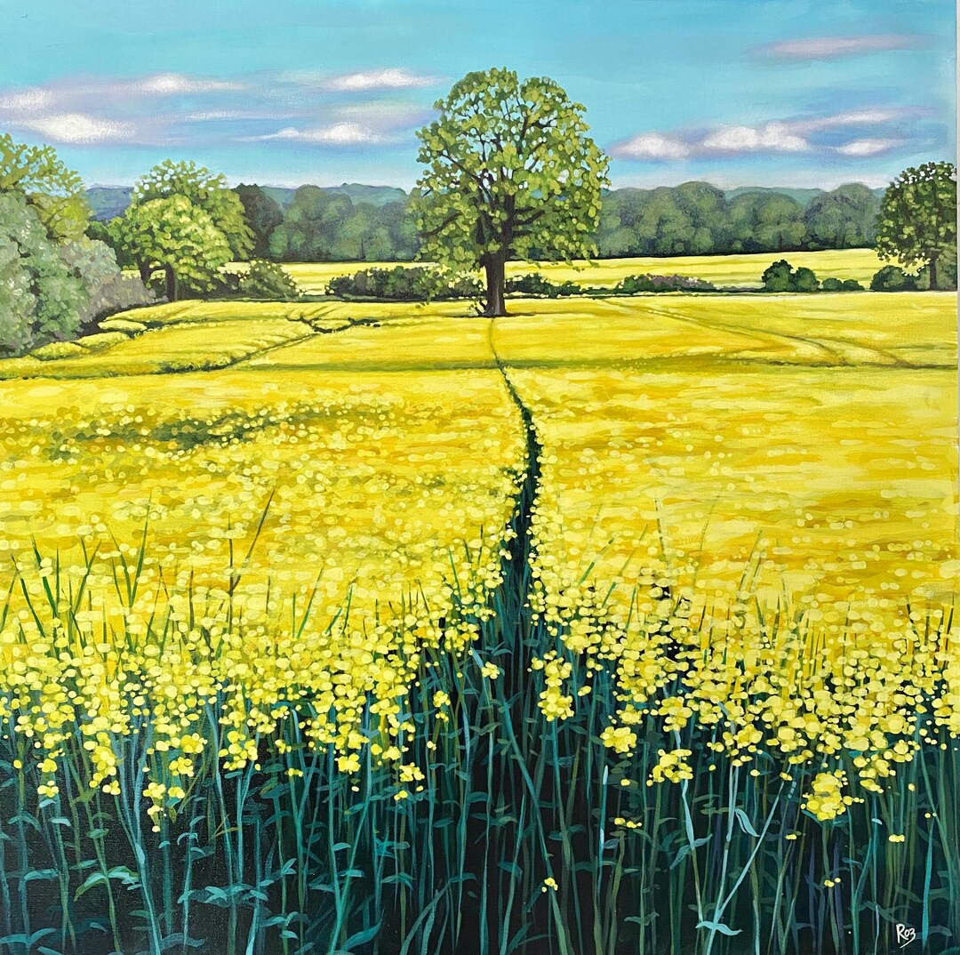 Original Acrylic Contemporary Landscape Framed Painting "fields of Gold ...