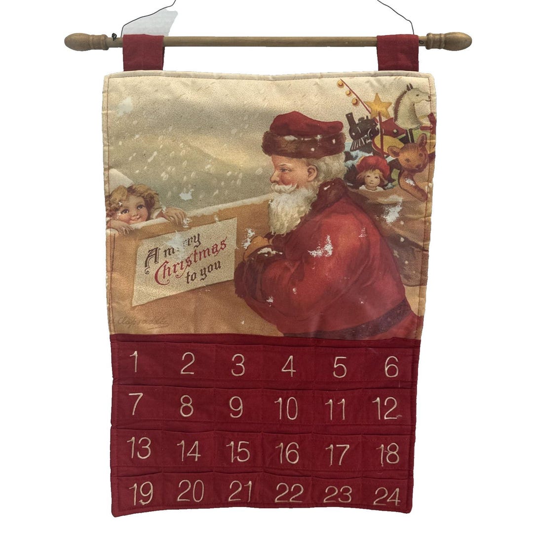 Vintage Clapsaddle Victorian Cloth Advent SANTA Christmas Calendar 24 ...