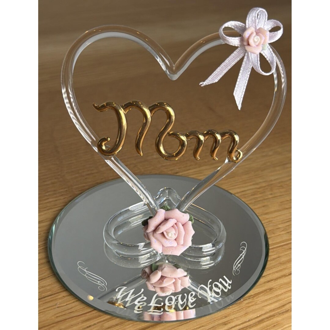 Vtg Glass Baron "mom" Blown Glass With Glitter Rose Decor Piece Gift - Etsy