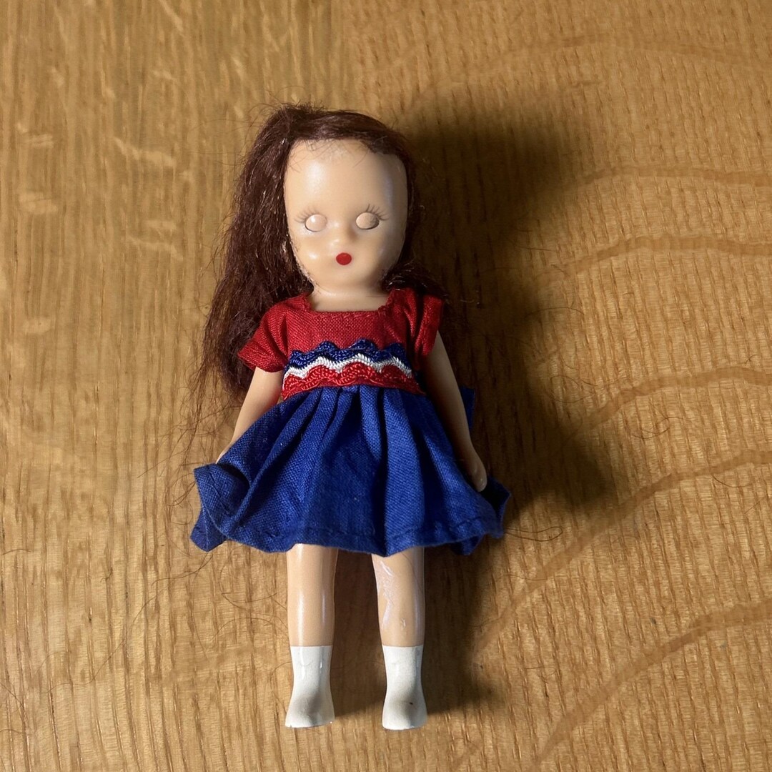 Vintage Nancy Ann 4 1/2 Inch Storybook Doll Red Print Design Dress - Etsy