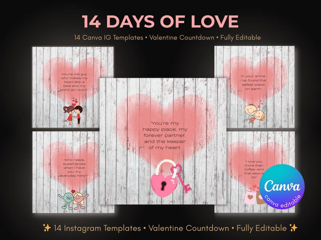Valentine Instagram Templates 2026 | 14 Days of Love Countdown ...