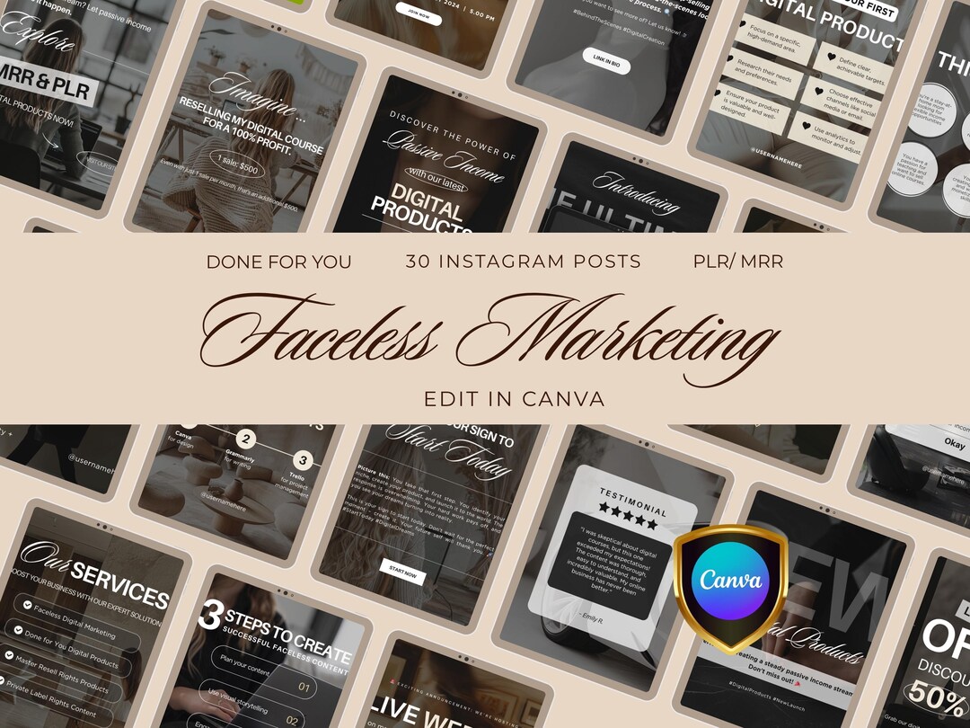 Faceless Instagram Templates – 30 Neutral Canva Posts – Editable ...