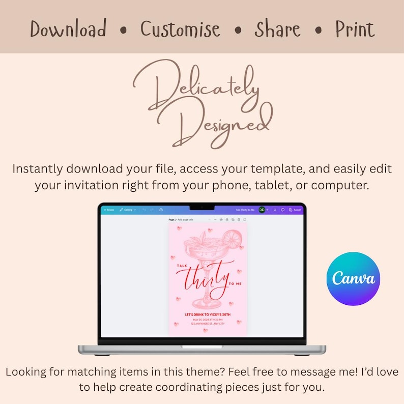 Talk Thirty to Me 30th Birthday Invitation | Editable Canva Template - Etsy