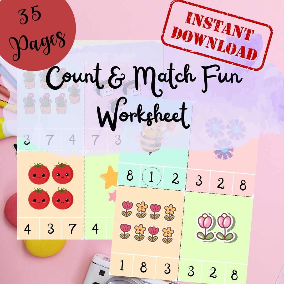 Kawaii Math Worksheet: Count and Match Numbers 1-15 (PDF Download, 35 ...