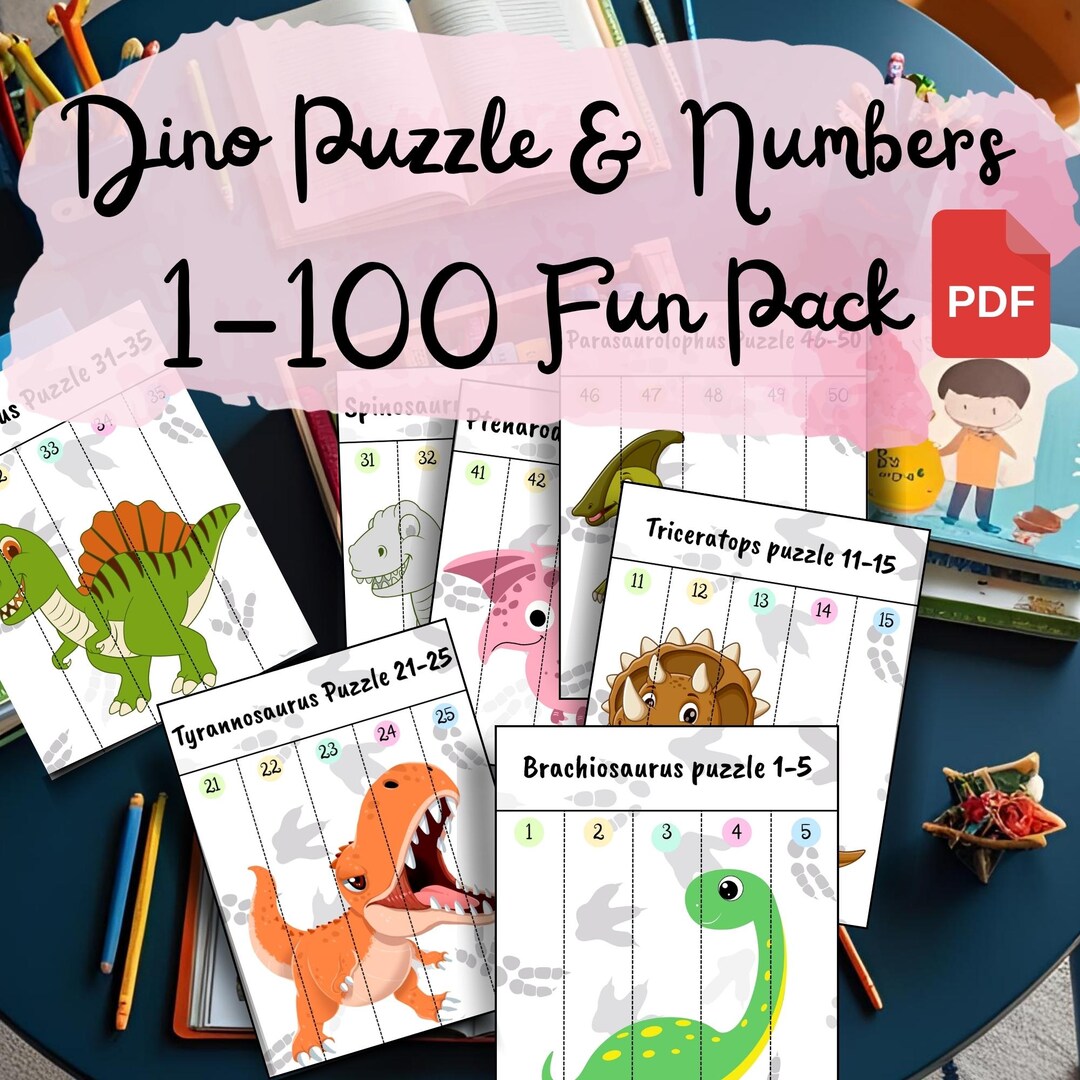 Dinosaur Puzzle Numbers 1-100 Printable | Dino Counting Game for Kids ...