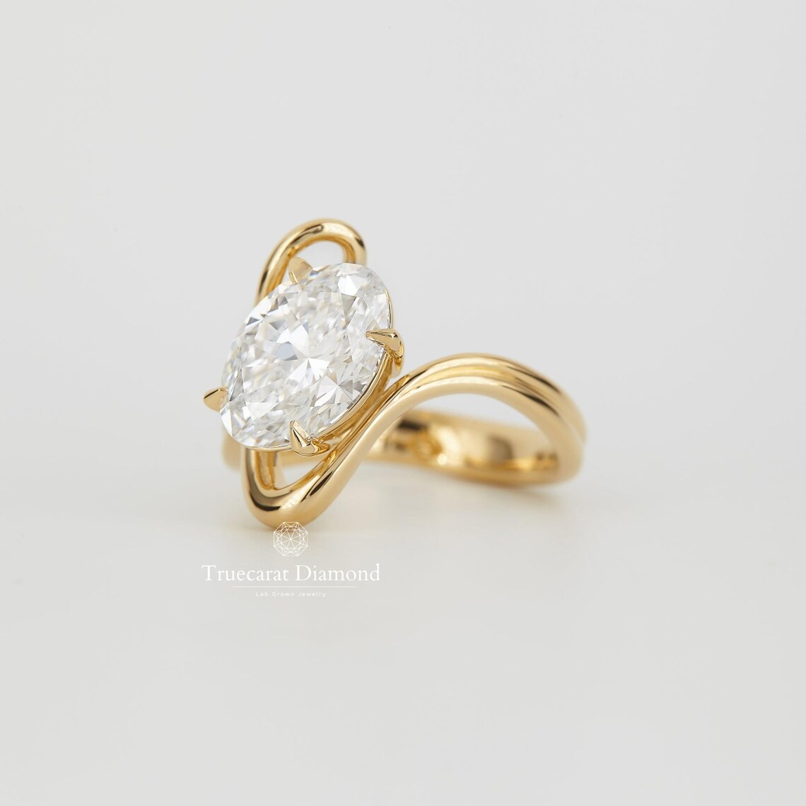 Unique Curve Diamond Ring, 2.00CT Oval Cut Lab Grown Diamond Engagement ...
