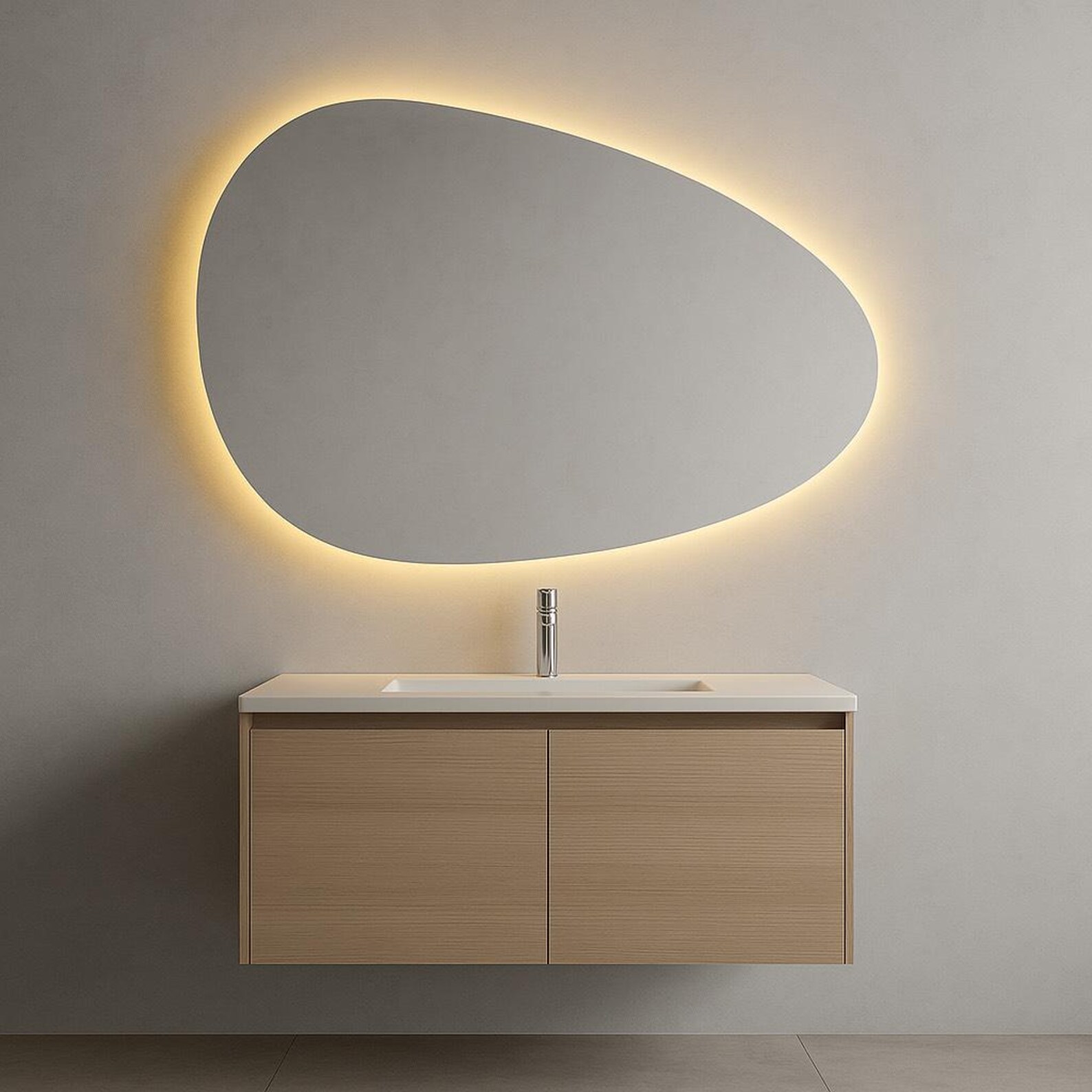 Asymmetrical LED Bathroom Mirror: Organic Shape Backlit Vanity Mirror ...