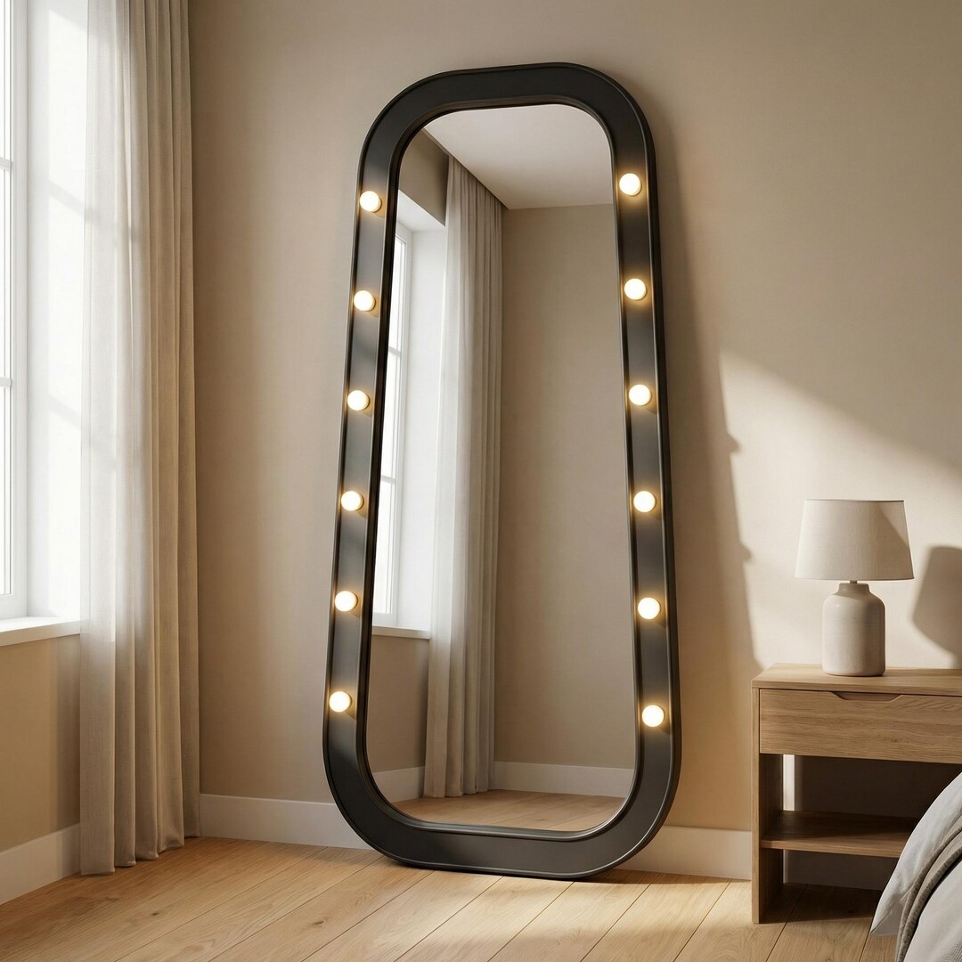 Hollywood Lighted Full-length Mirror: Modern Floor Standing Vanity ...