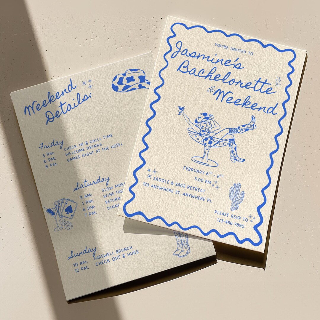 Blue Cowgirl Bachelorette Weekend Invitation | Western Hens Party ...