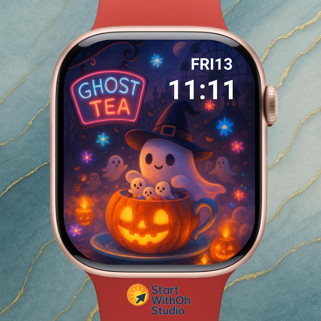 Ghost Tea Party Apple Watch Wallpaper | Cute Halloween Watch Face ...