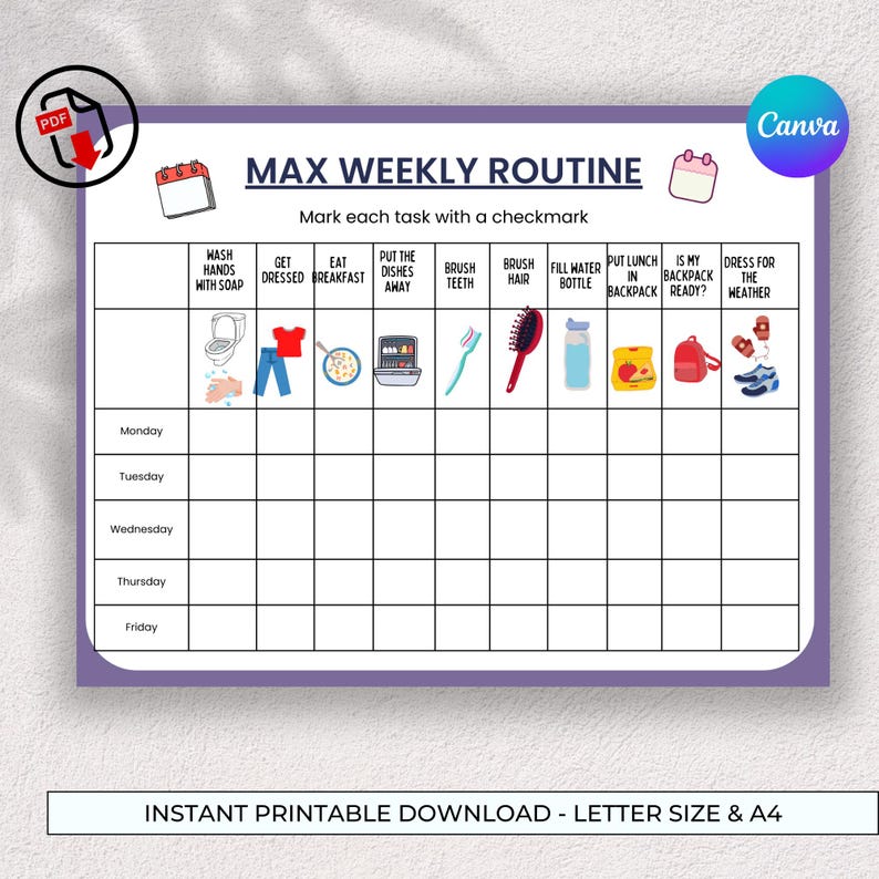 Kids Daily Routine Chart Printable | Editable Daily Schedule for Kids ...