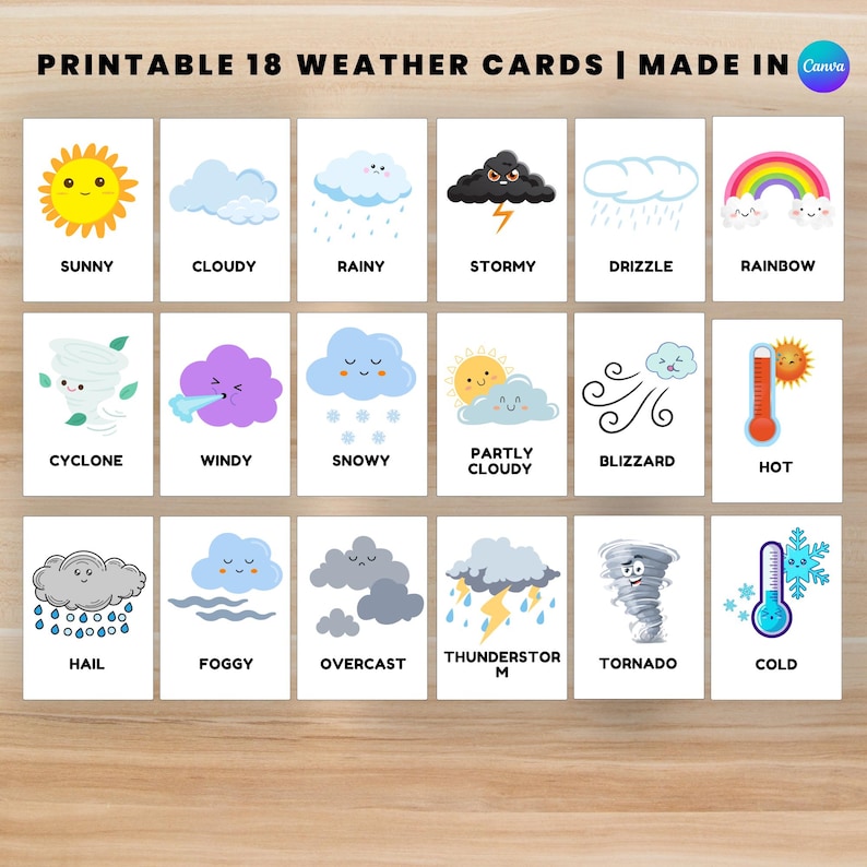 Weather Flash Cards for Kids | Printable Educational Learning Cards ...